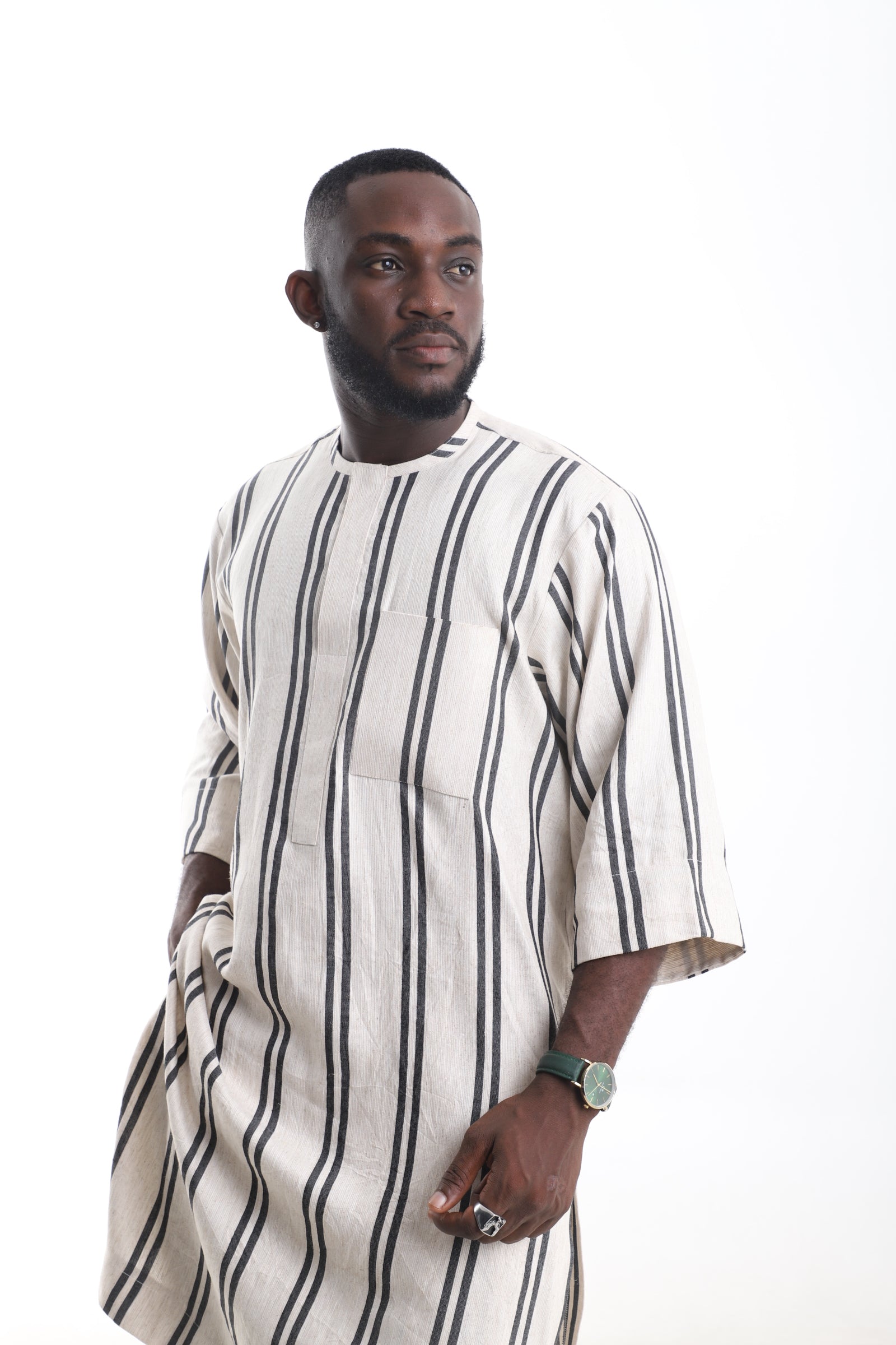 Men’s Striped Linen Two-Piece Set – King Kaftan